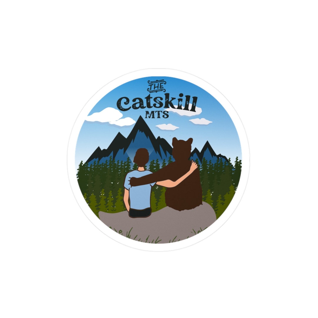 The Catskill Mountains Boy and Bear Circular Vinyl Decal - Etsy