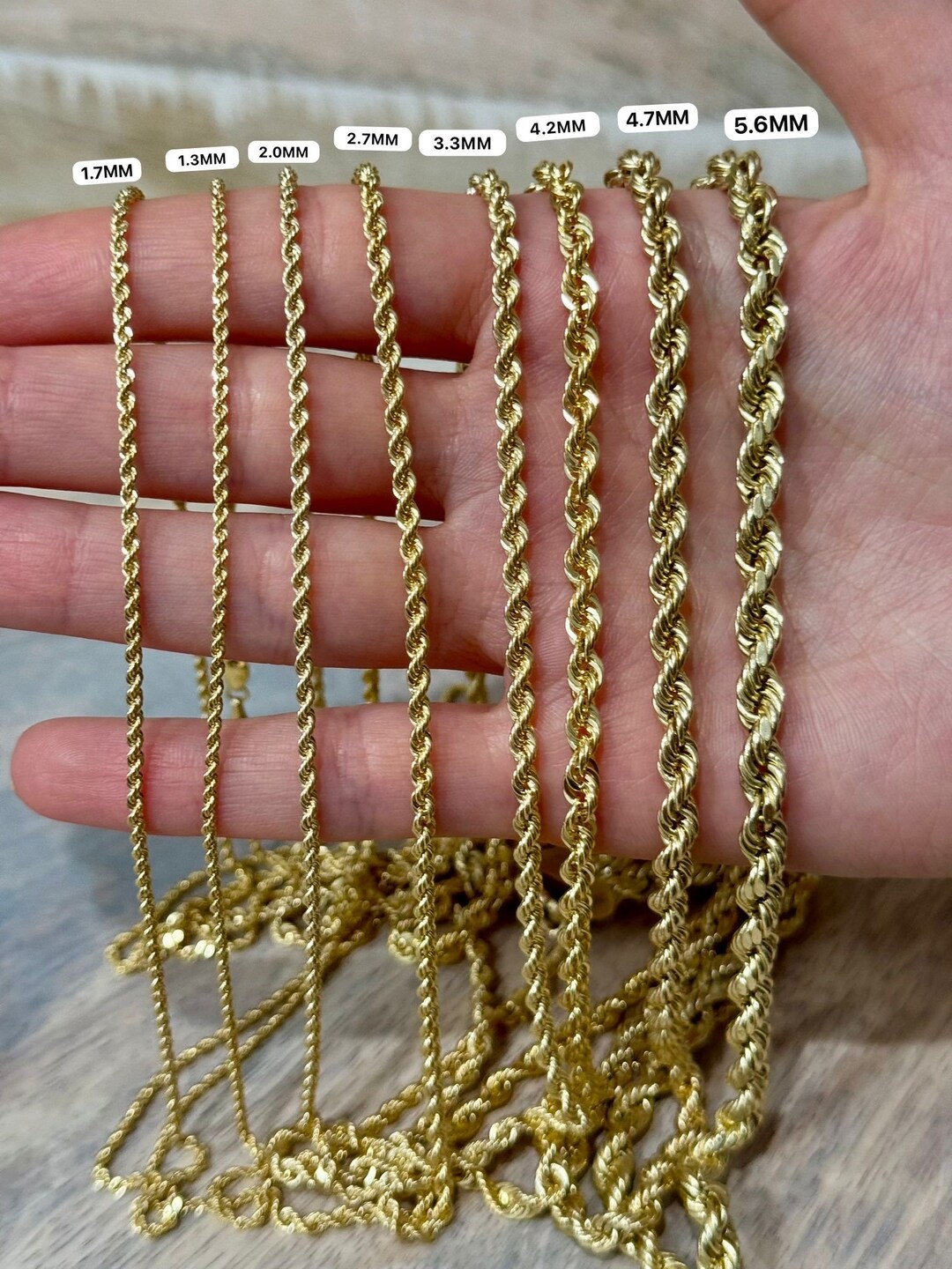 10K Gold Rope Necklace, 10k Gold Chain, Real Handmade Gold Necklace ...