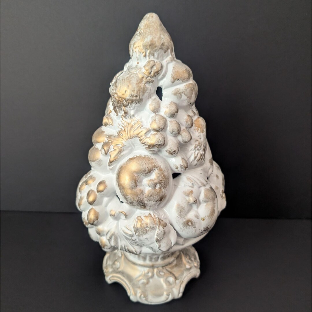 Vintage White & Gold Ceramic Fruit Topiary by Lefton 13.5" Tall Made in ...