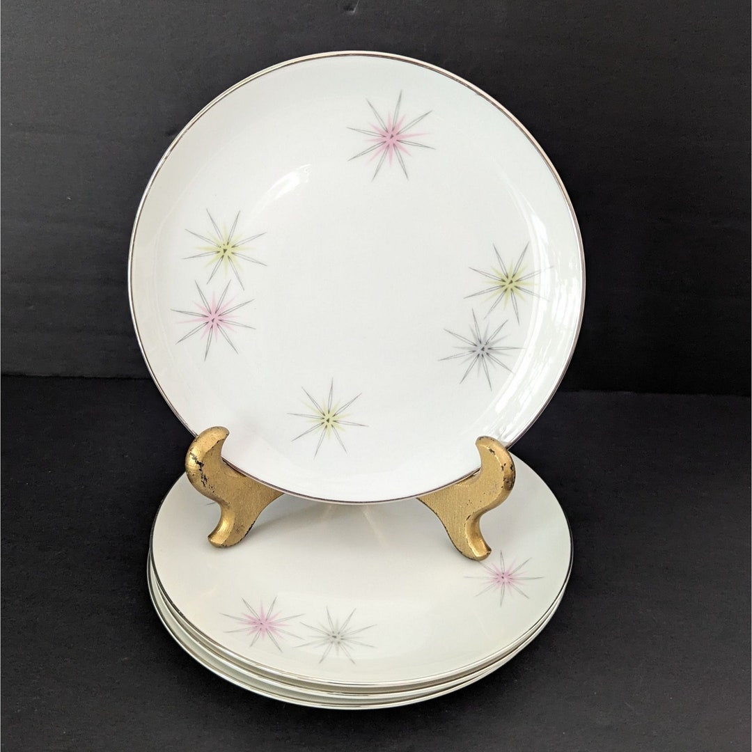 4 MCM Atomic Starburst Bread & Butter Plates 6 Galaxy Cathedral W ...