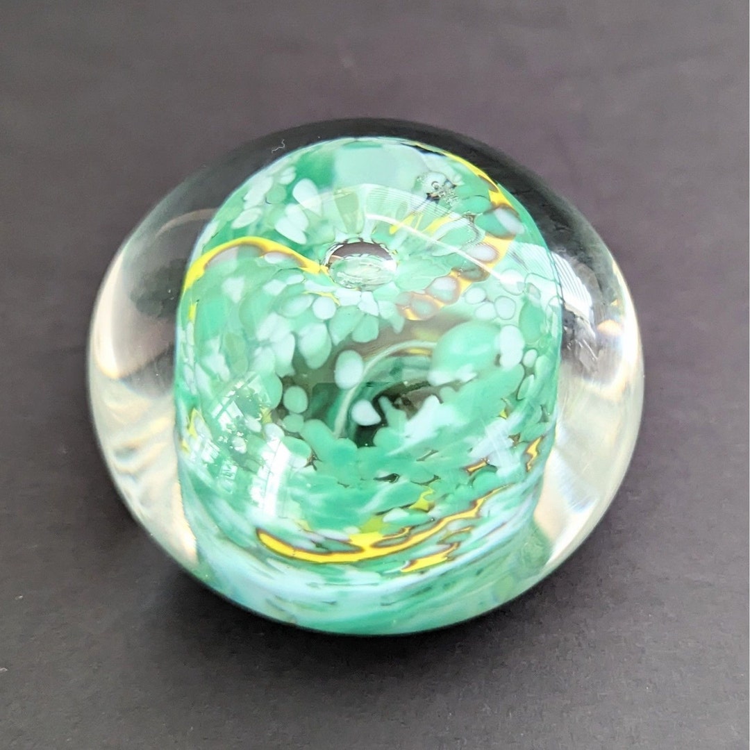 Patti Kissinger Art Glass Paperweight Hand Blown Signed Green and ...