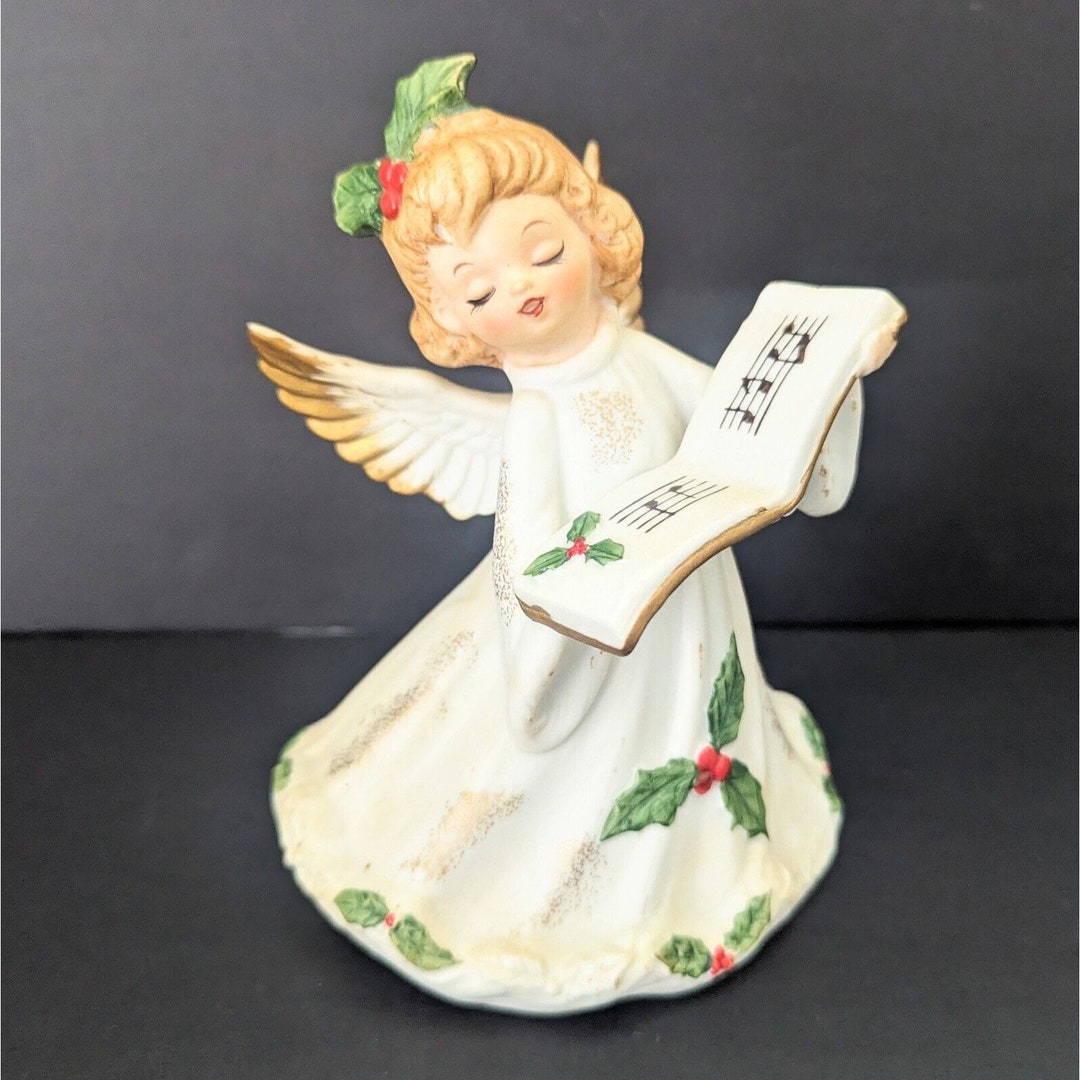 Vintage Lefton Japan Musical Holly Berries Christmas Angel With Song ...