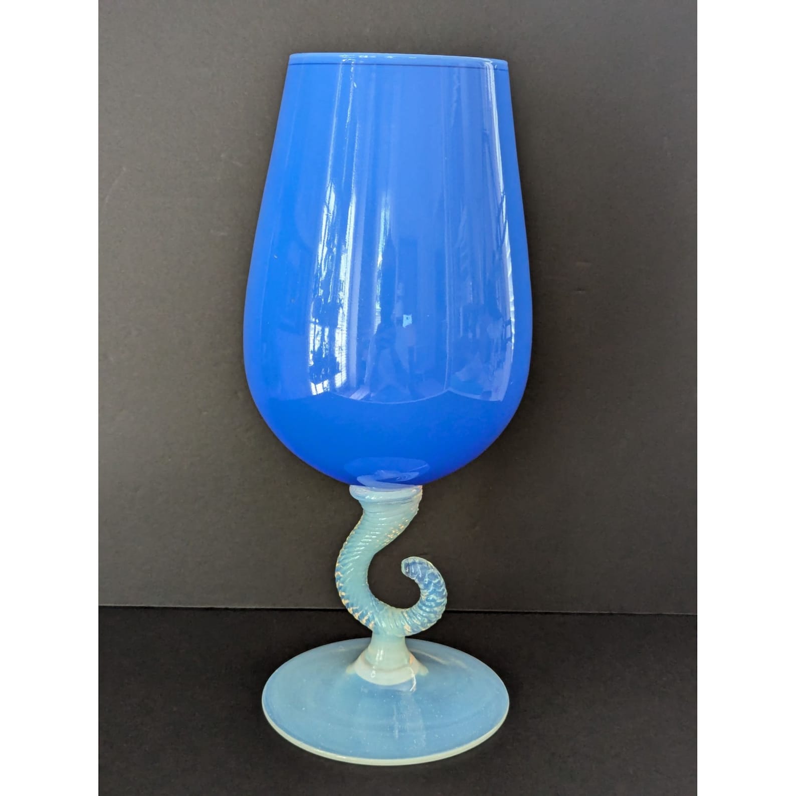 Empoli Stelvia Romantica Blue Opaline Glass Vase With Twisted Hook Stem ...