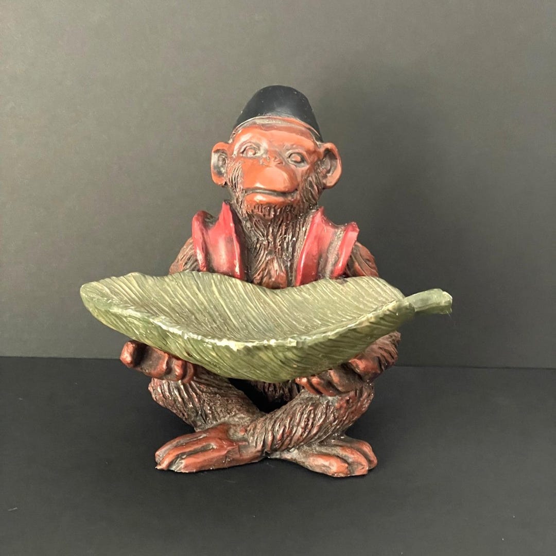 Vintage Monkey Butler With Fez Holding Leaf Business Card Holder Soap ...