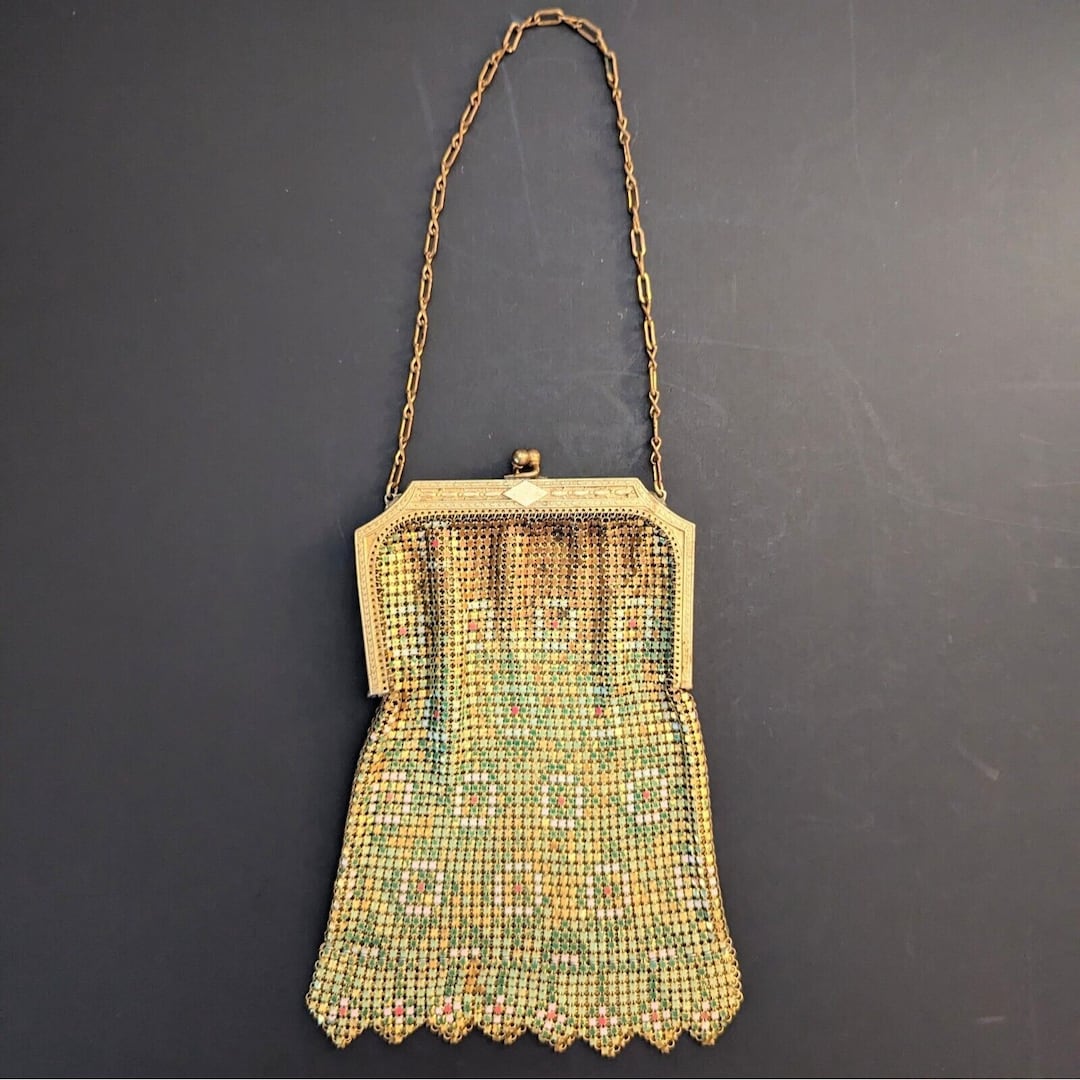 Vintage Art Deco Gold Mesh Flapper Purse Enamel Design - Etsy