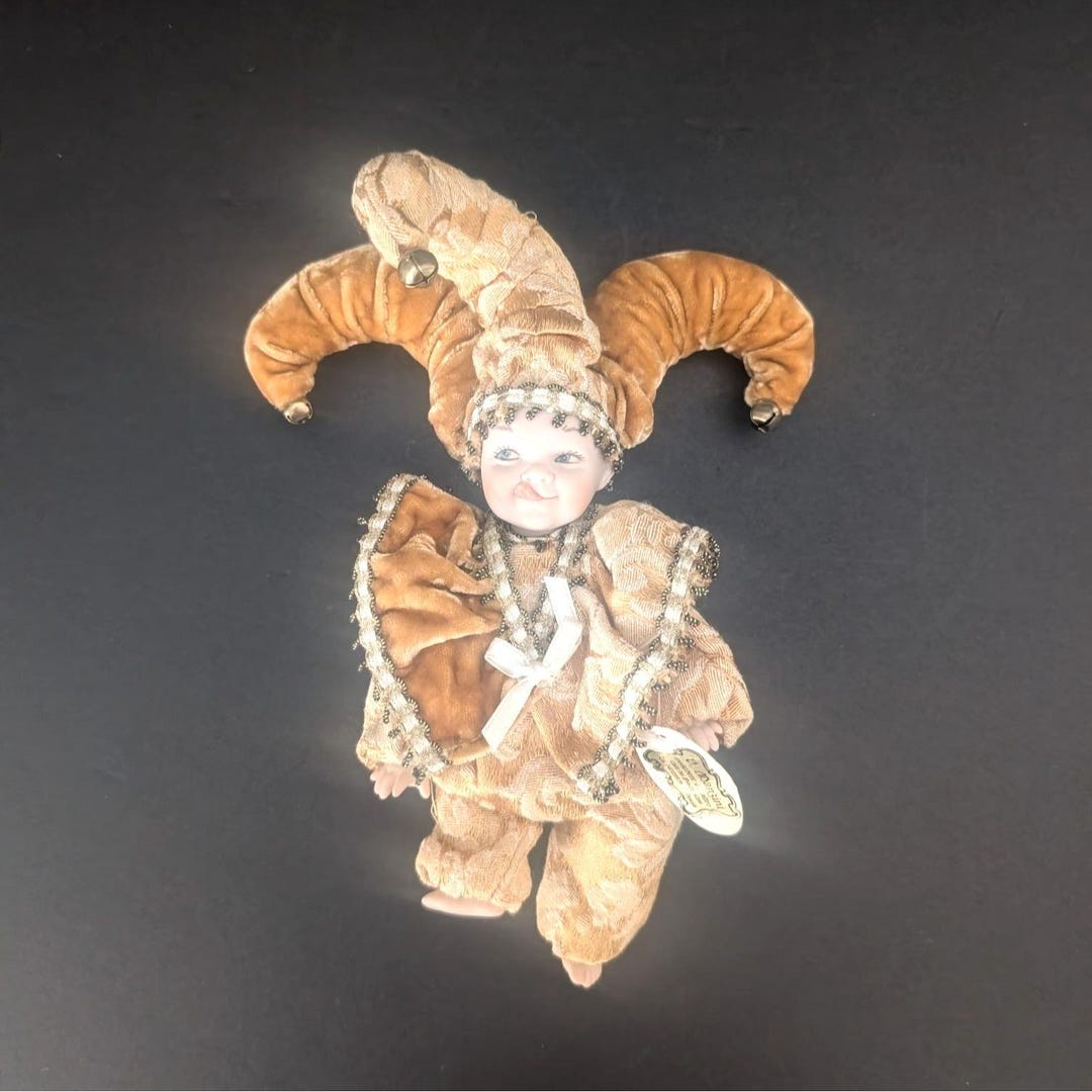 Vintage Porcelain Triangel Jester Harlequin Doll Poseable Made in Italy ...