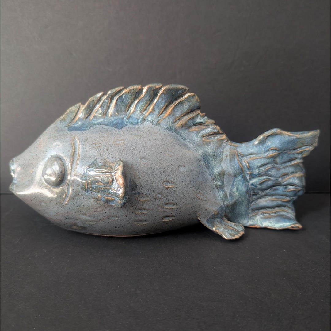 Handmade Studio Art Pottery Blue Fish Sculpture Signed by Artist - Etsy