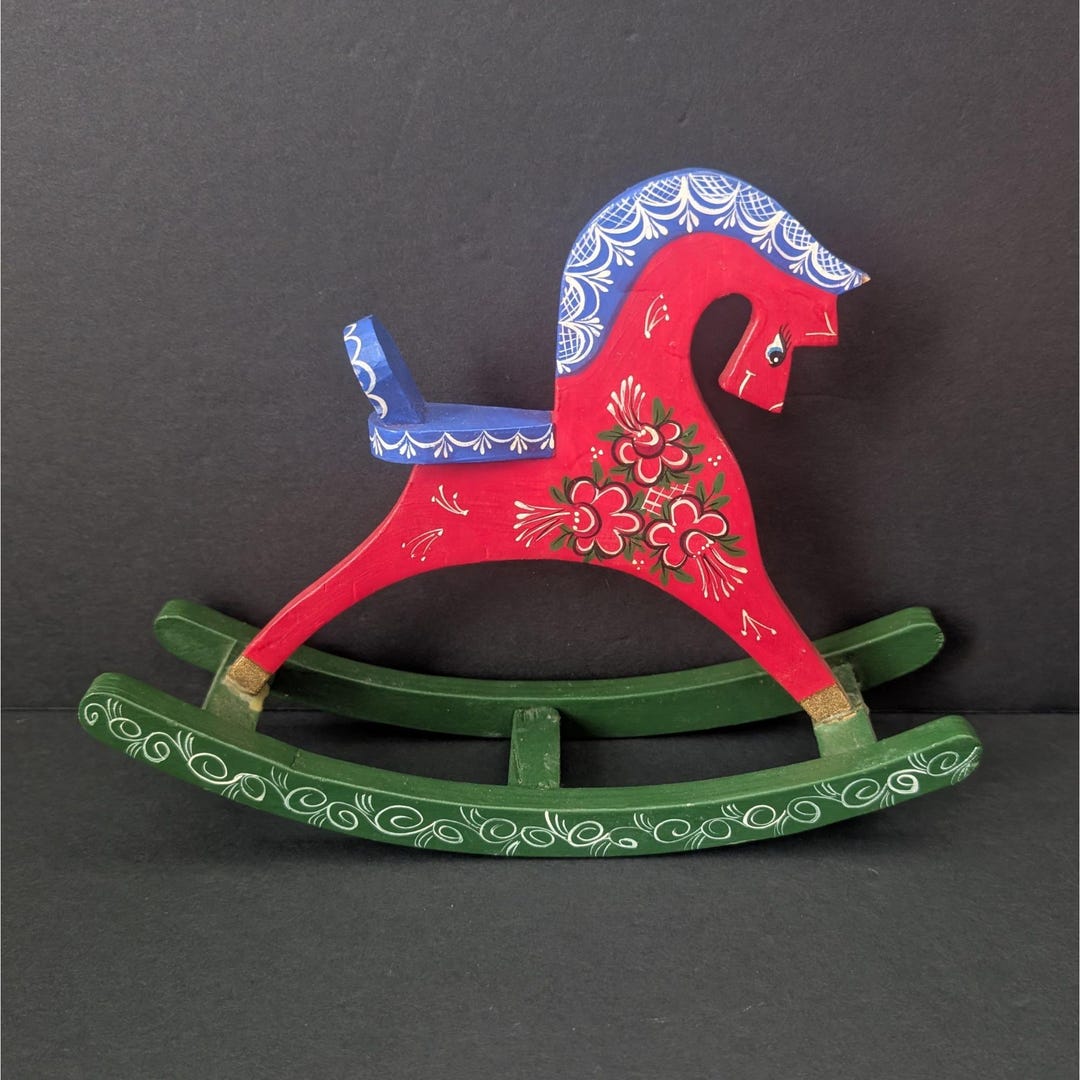 Vintage Hand Painted Russian Folk Art Wooden Rocking Horse Toy Figurine ...