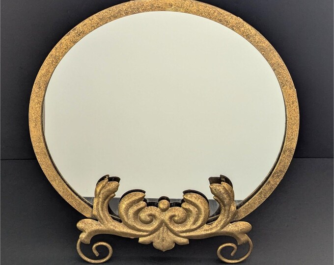 Vintage Ornate Gold Round Vanity Tabletop Mirror With Easel Back - Etsy