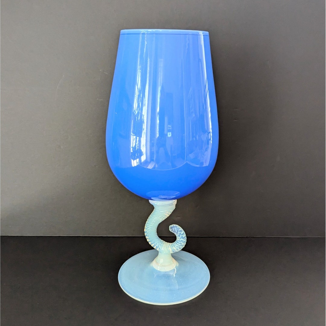 Empoli Stelvia Romantica Blue Opaline Glass Vase With Twisted Hook Stem ...