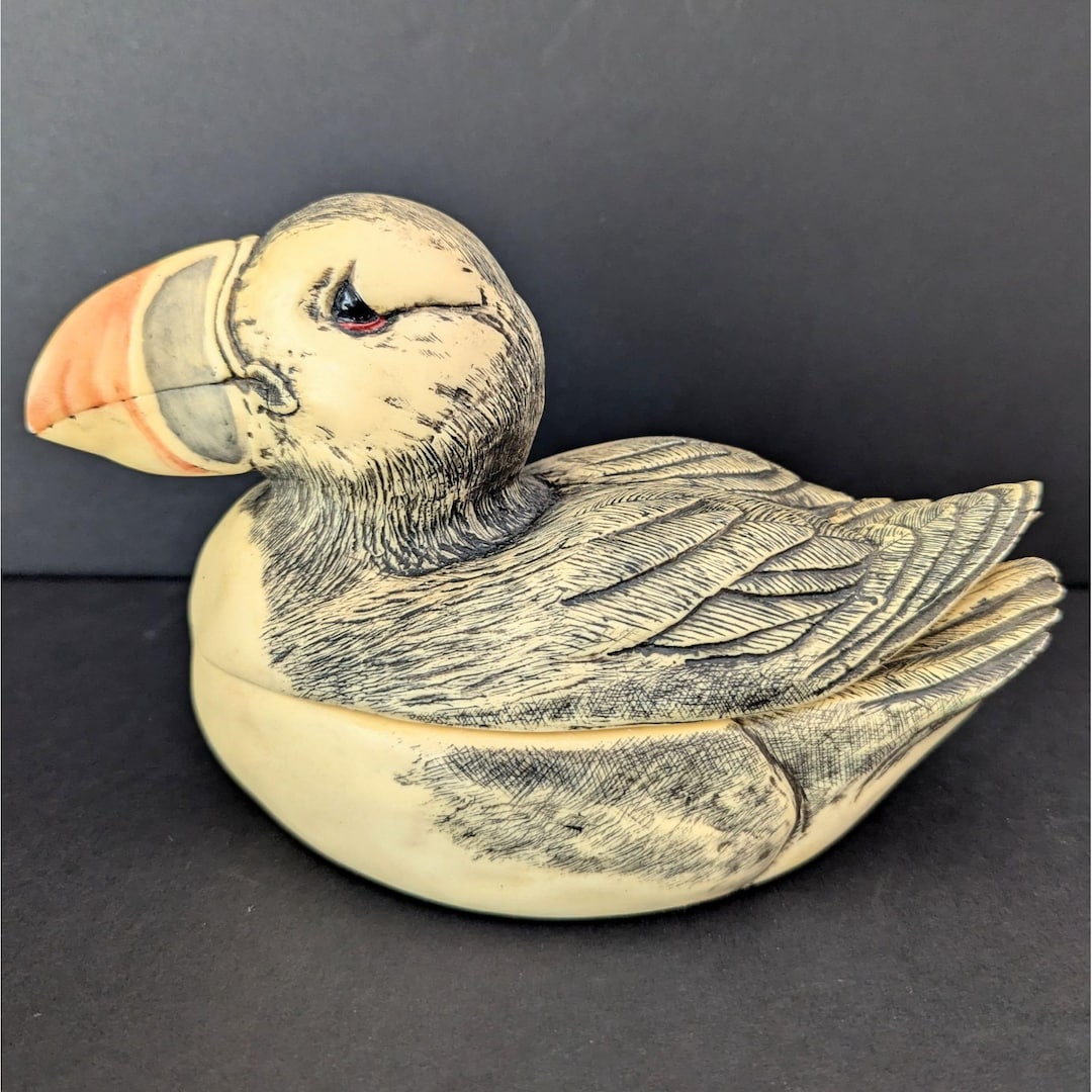 Vintage Handcrafted Artek Puffin Trinket Box Faux Scrimshaw 1987 - Etsy