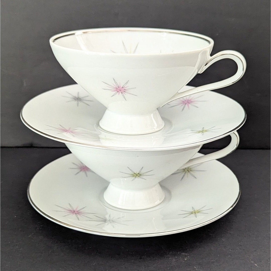 2 MCM Atomic Starburst Cups & Saucers Galaxy Cathedral Bavaria W ...