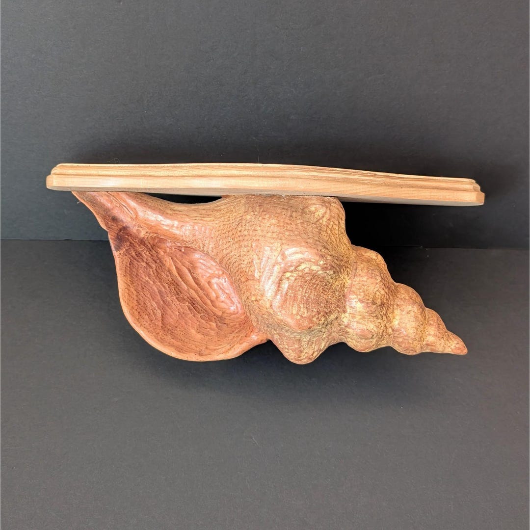 Vintage Carved Wood Conch Seashell Wall Sconce Shelf Pickled Pine - Etsy