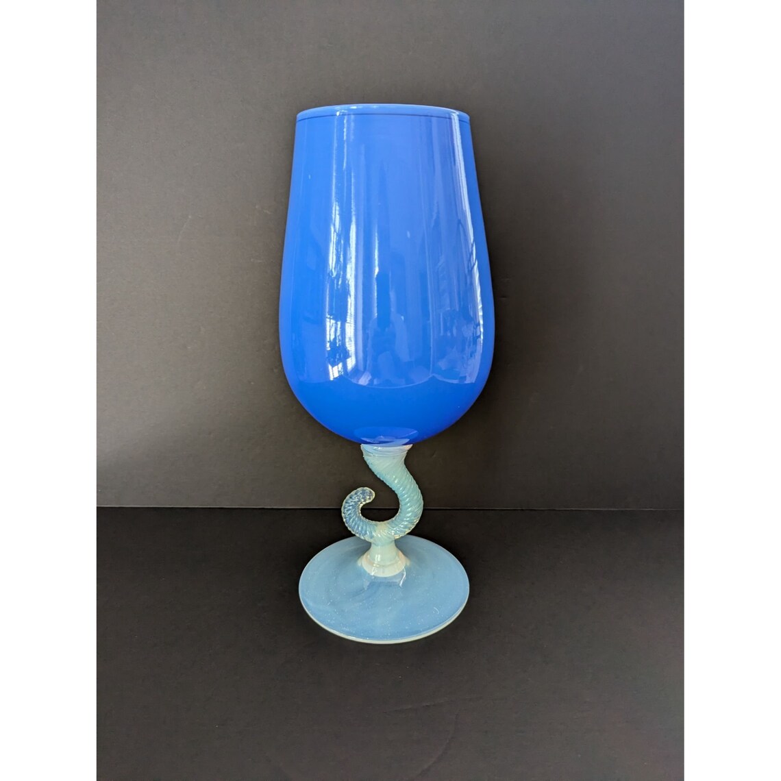 Empoli Stelvia Romantica Blue Opaline Glass Vase With Twisted Hook Stem ...