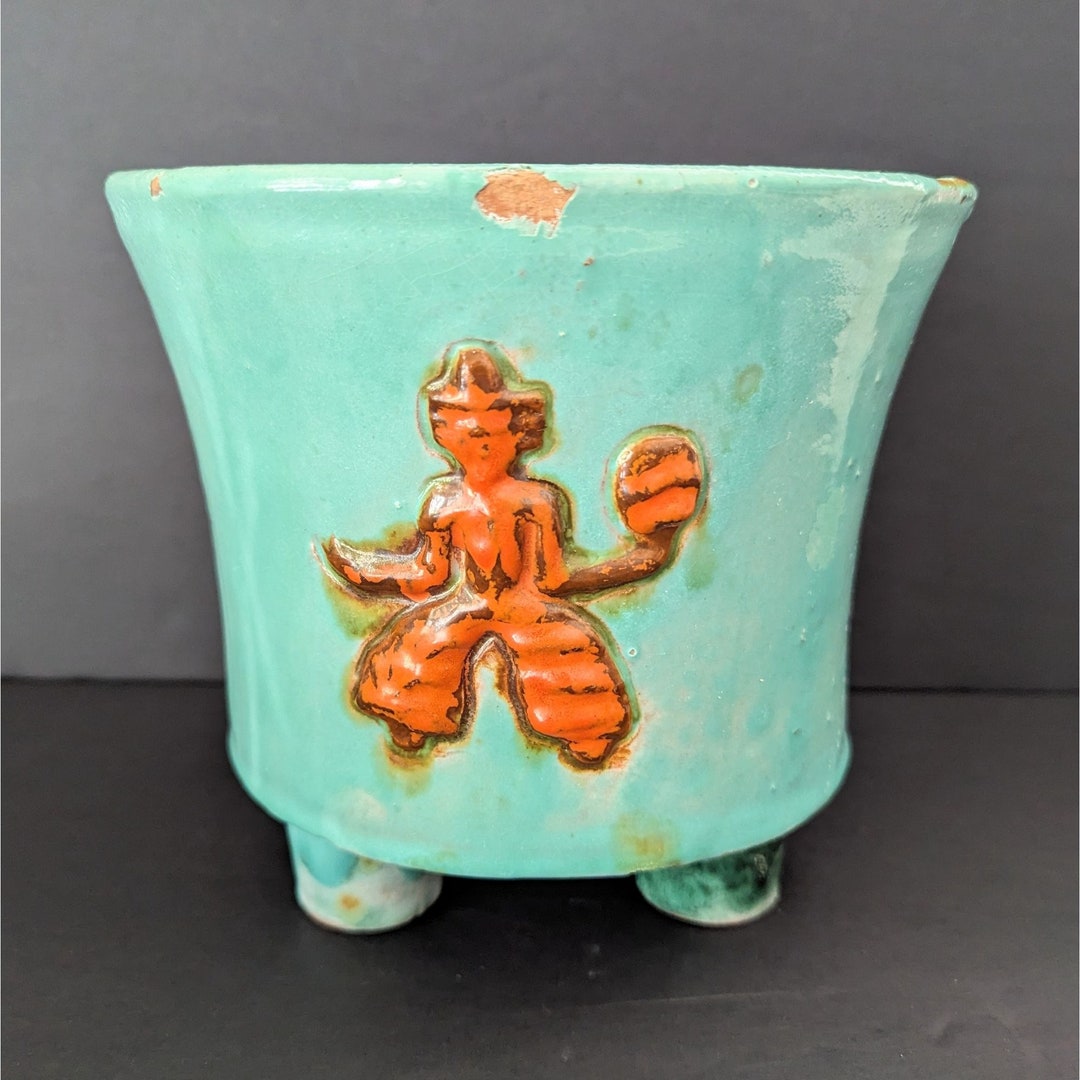 Rare Aqua Walter Rhaue Pitt Petri Handmade Pottery Cachepot Flower Pot ...