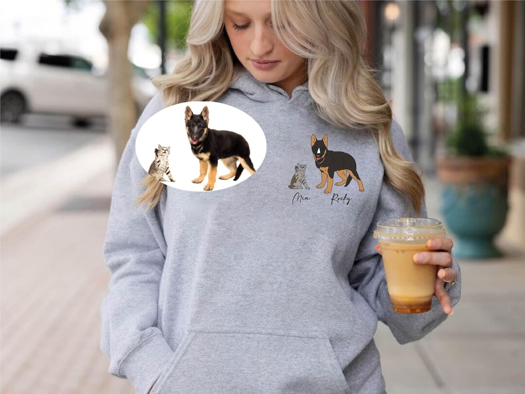 Custom Pocket Dog,cat Portrait Hoodie, Custom Portrait Outline ...