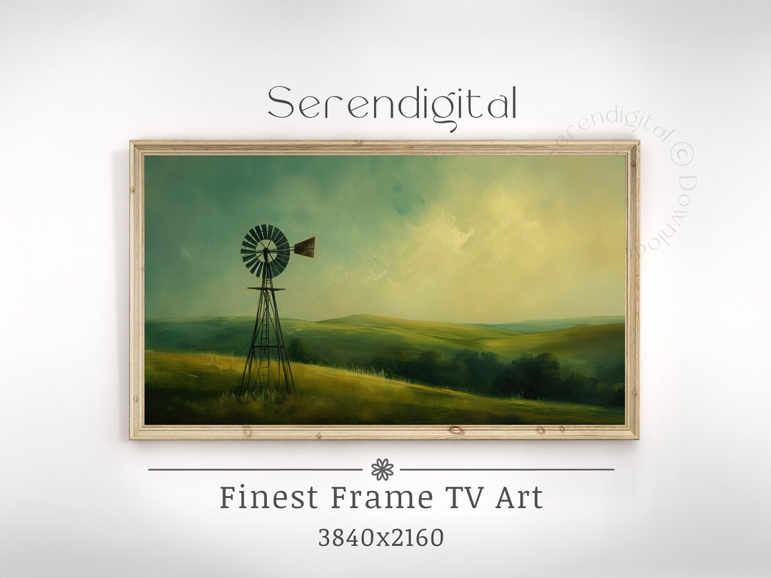Frame TV Art Vintage Windmill Painting | Windmill Landscape Art for TV ...