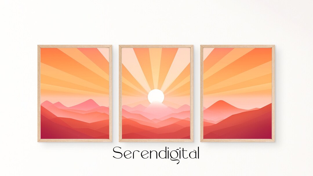 PRINTABLE Retro Rising Sun Wall Art, Set of 3 Rising Sun Print, Retro ...