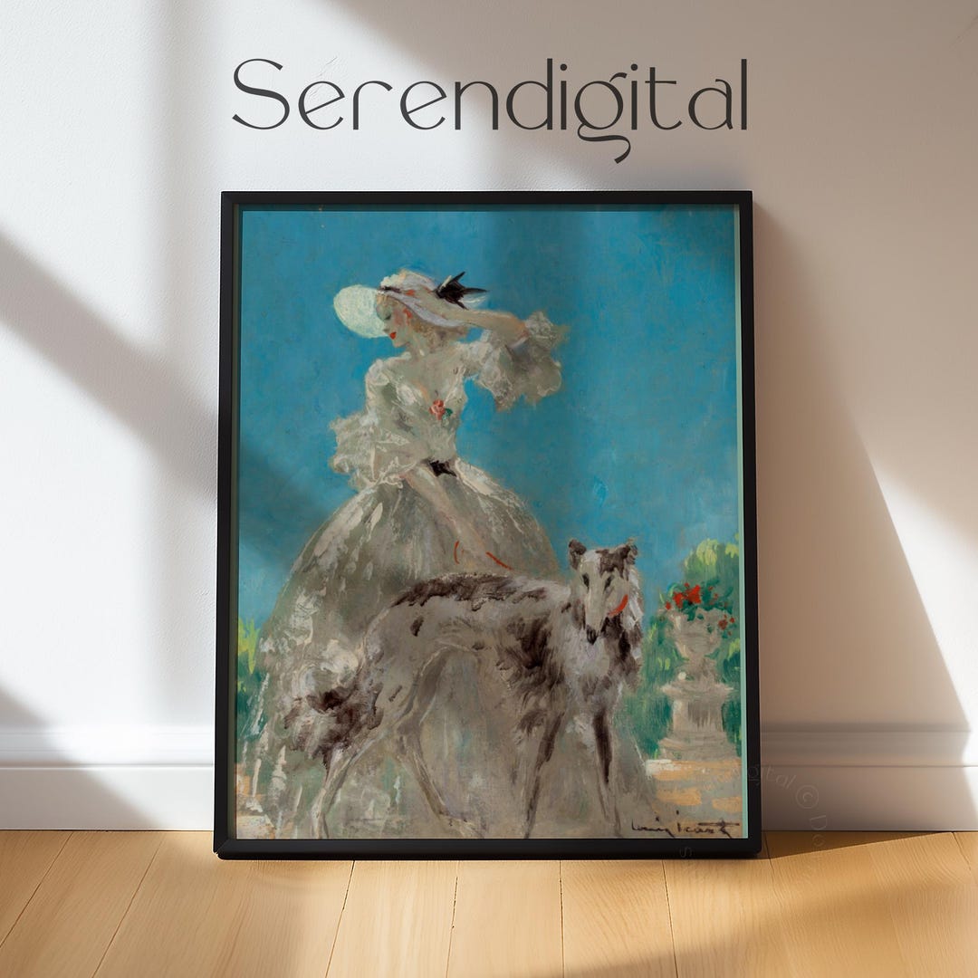 Louis Icart Versailles Print, Elegant French Woman and Borzoi Dog ...
