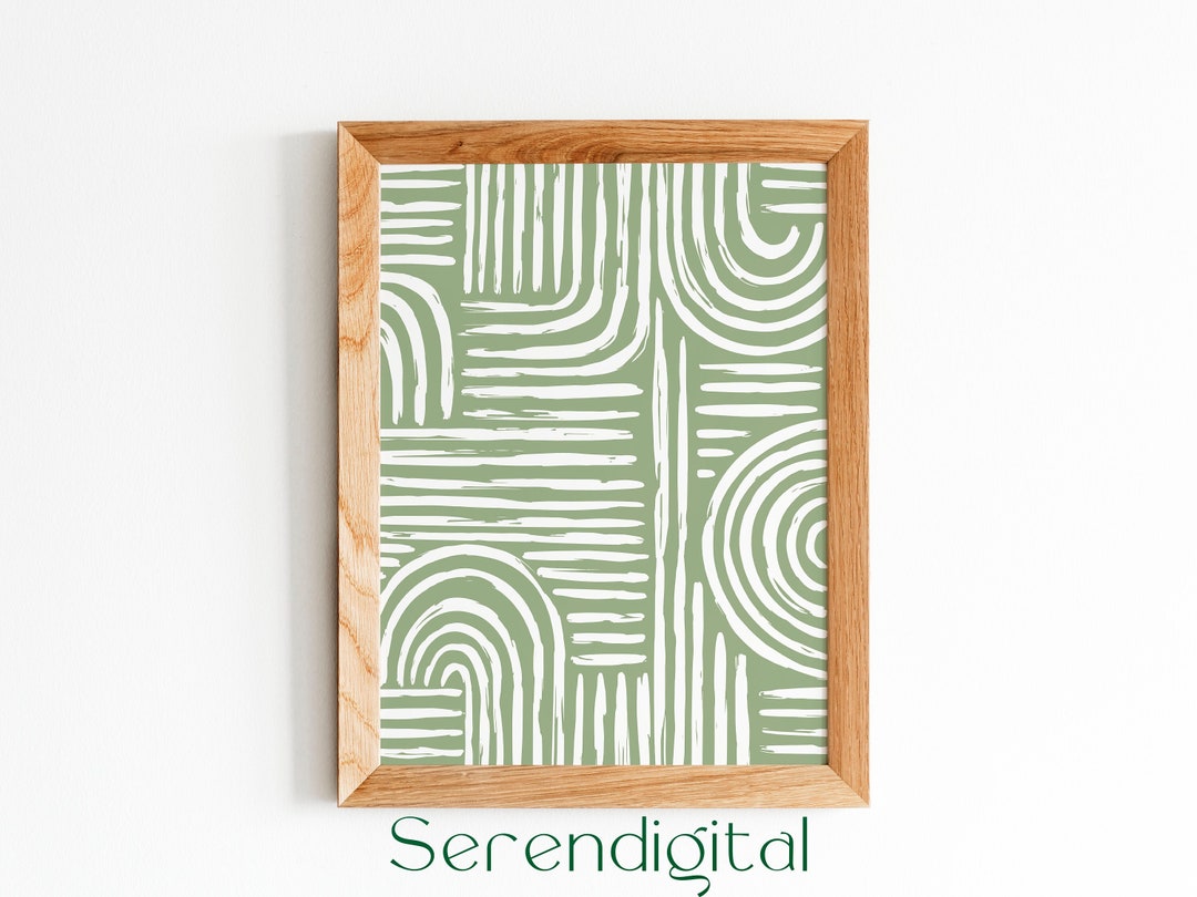 Sage Green BOHO Modern Print | Sage Green Minimal Livingroom Decor ...
