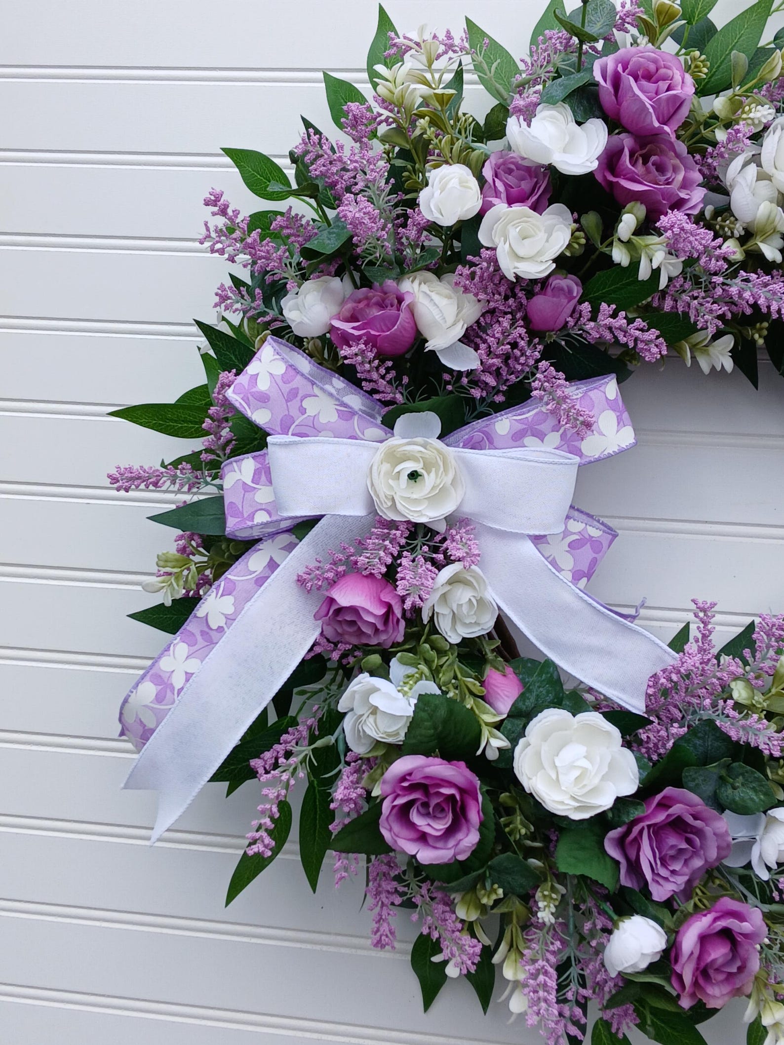 Purple Rose Wreath, Spring Summer Door Decor, Easter Floral Arrangement ...