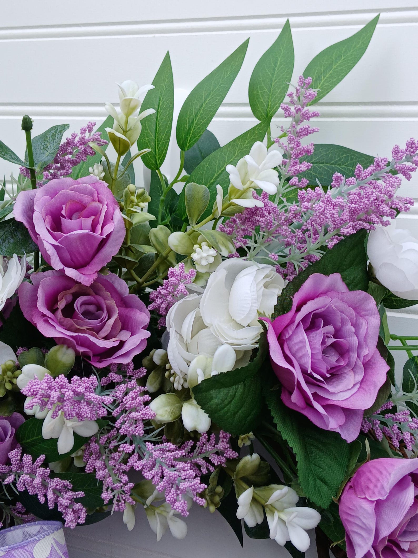 Purple Rose Wreath, Spring Summer Door Decor, Easter Floral Arrangement ...