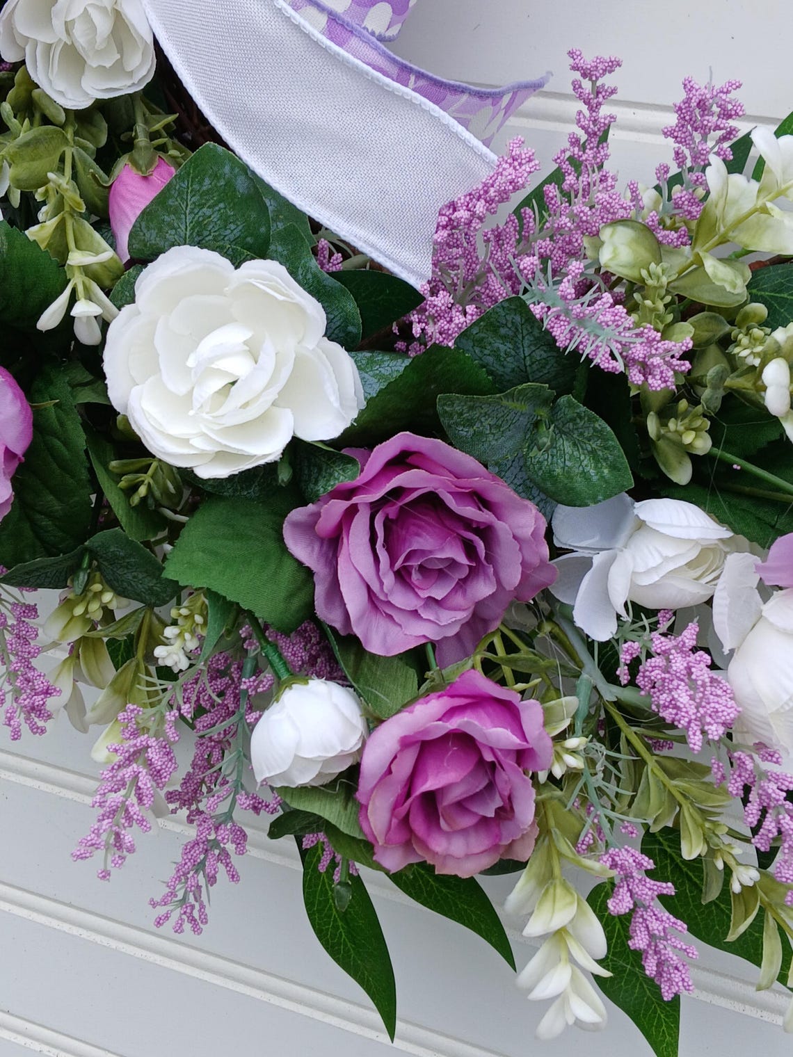 Purple Rose Wreath, Spring Summer Door Decor, Easter Floral Arrangement ...