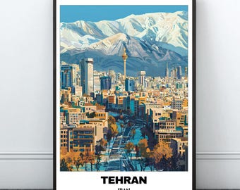 Tehran Iran Poster Art Print, City Retro Vintage Painting Wall Art ...