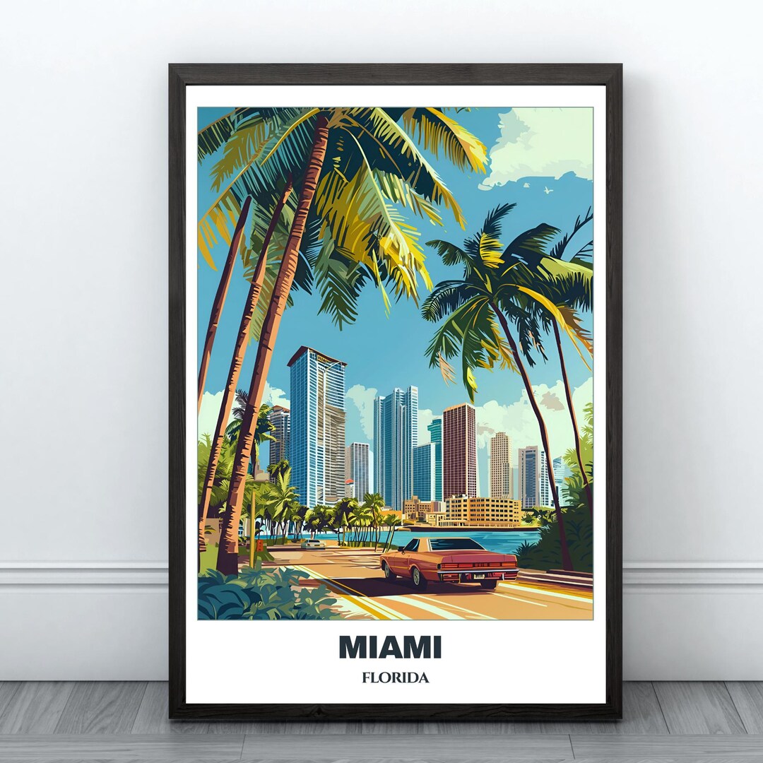 Miami Printable Travel Poster - Florida Travel Poster -digital Print ...