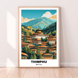 Thimphu Travel Printable Poster - Bhutan Travel Poster - Cityscape ...