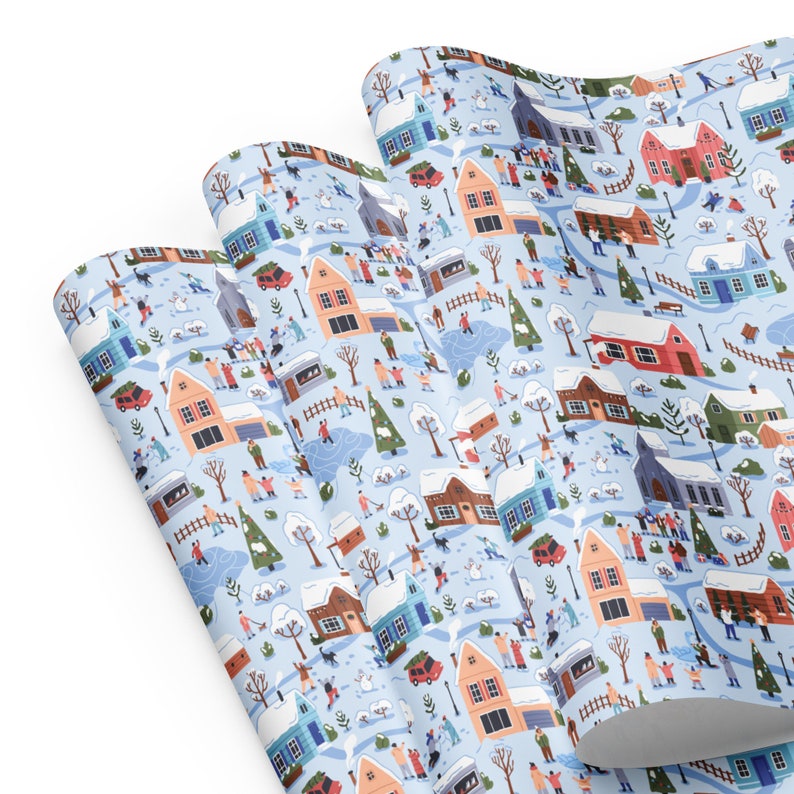 Wrapping Paper: Snowy Winter Village Christmas | Gift Wrap | Festive ...