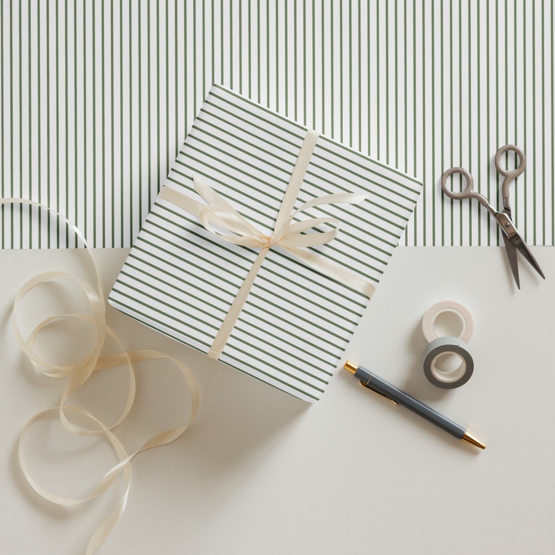 Wrapping Paper: Sage Green Pin Striped | Gift Wrapping | Holiday ...