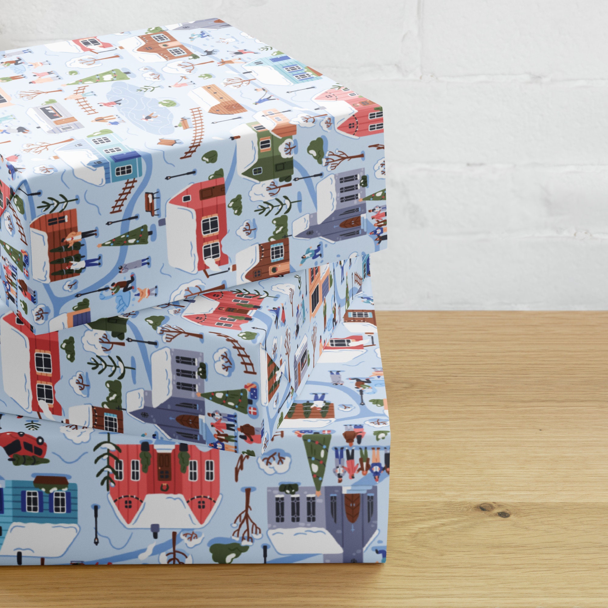 Wrapping Paper: Snowy Winter Village Christmas | Gift Wrap | Festive ...