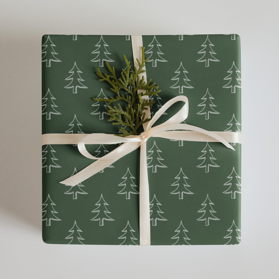 Wrapping Paper: Green Christmas Tree Design Gift Wrapping Holiday ...