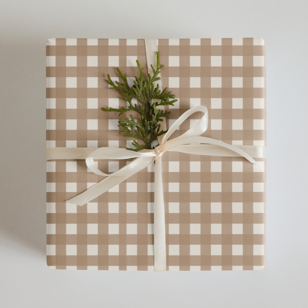 Wrapping Paper: Natural Gingham Rustic and Chic Gift Wrap Holiday ...