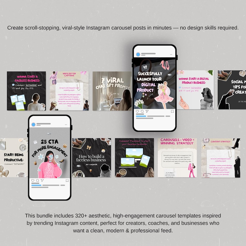 Instagram Carousel Faceless Templates | Canva Social Media Kit | Tiktok ...