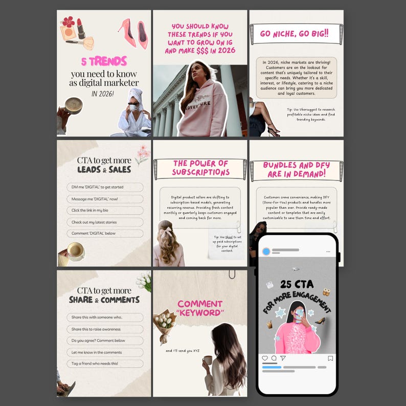 Instagram Carousel Faceless Templates | Canva Social Media Kit | Tiktok ...