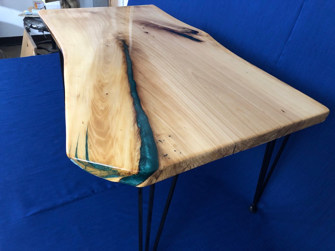 Live Edge Epoxy Table Rustic Western Hand Made Unique Green Epoxy White ...