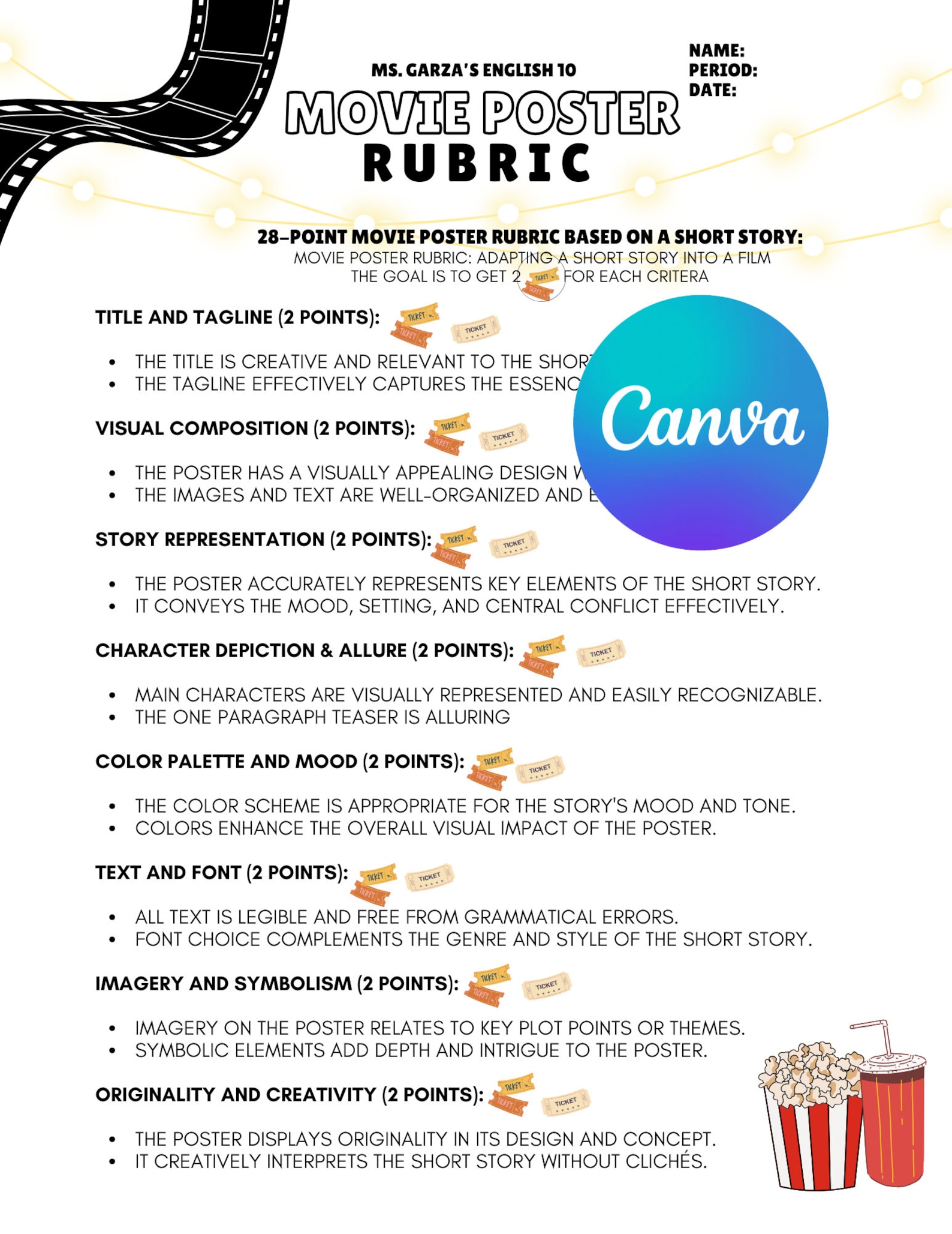 Movie Poster Rubric Short Stories English Teacher Story to Film Lesson ...