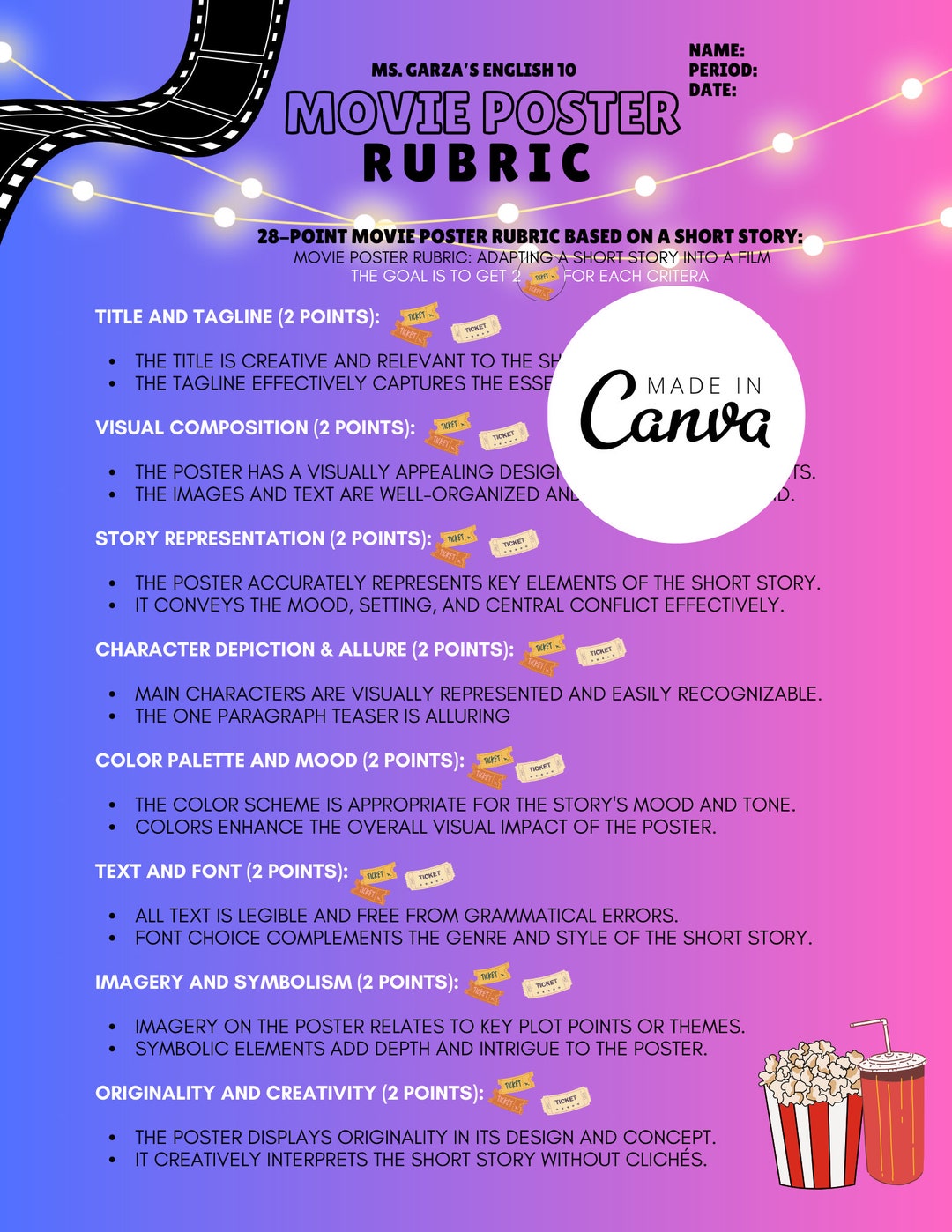 Movie Poster Rubric | Short Stories | English Teacher | Story to Film ...