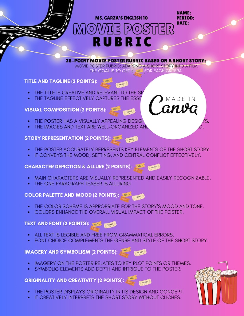 Movie Poster Rubric | Short Stories | English Teacher | Story to Film ...