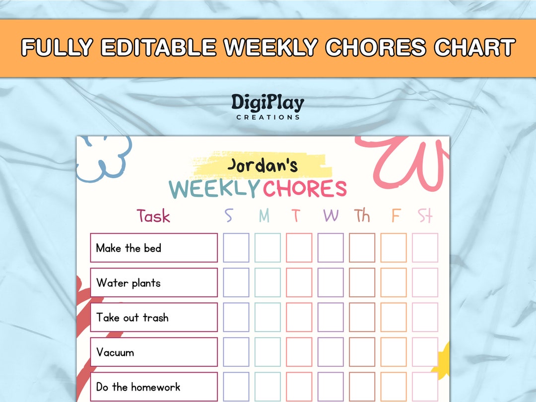 Printable Chore Chart for Kids Kids Daily Weekly Chore Chart - Etsy