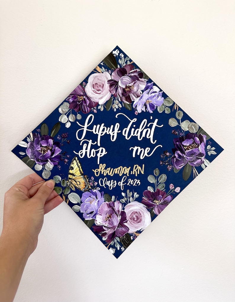 CUSTOM Floral Graduation Cap Topper Painted Grad Cap Topper ...