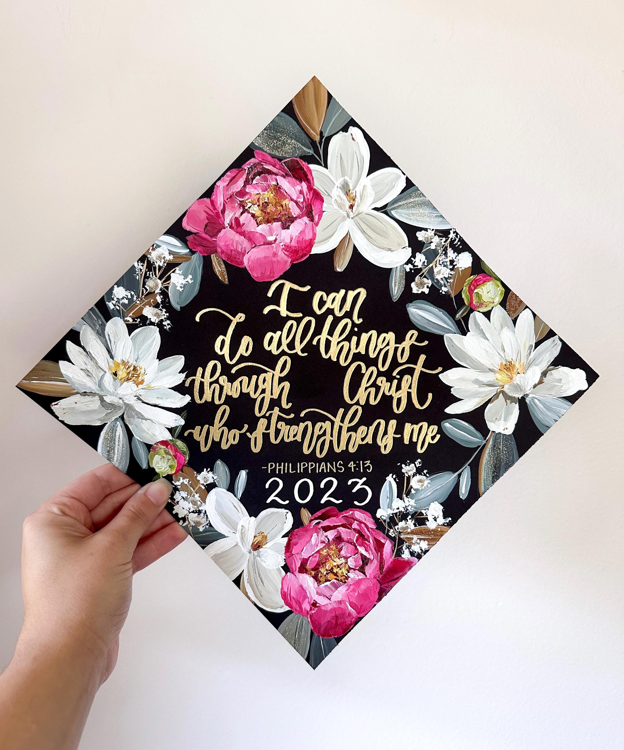 CUSTOM God Bible Verse Graduation Cap Topper — Painted Grad Cap ...