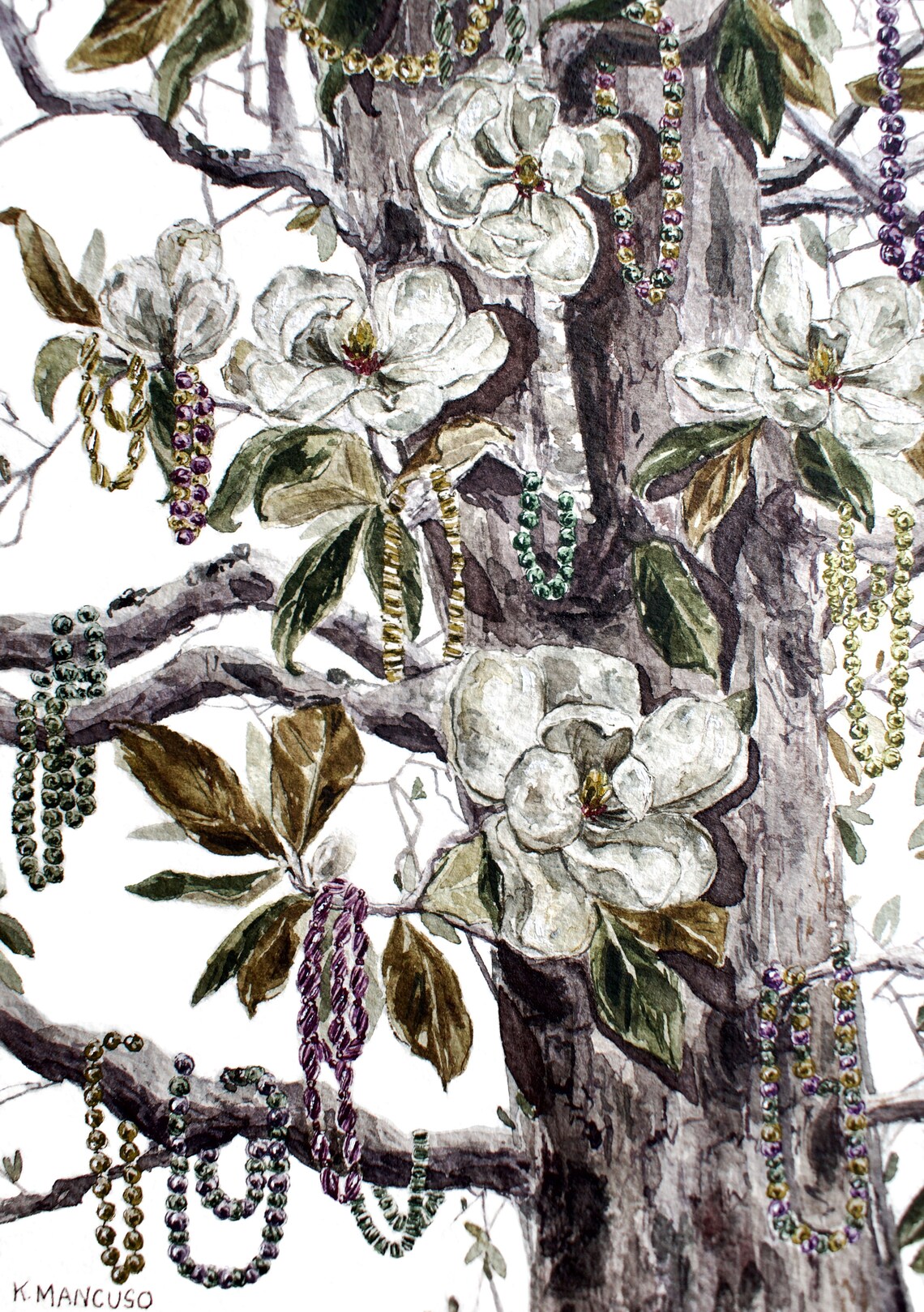 Mardi Gras Magnolia Tree Watercolor Art Print: New Orleans Decor - Etsy