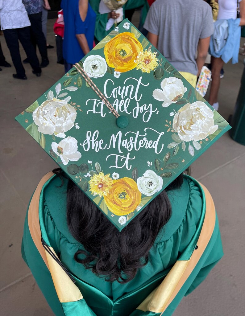 CUSTOM Floral Graduation Cap Topper Painted Grad Cap Topper ...