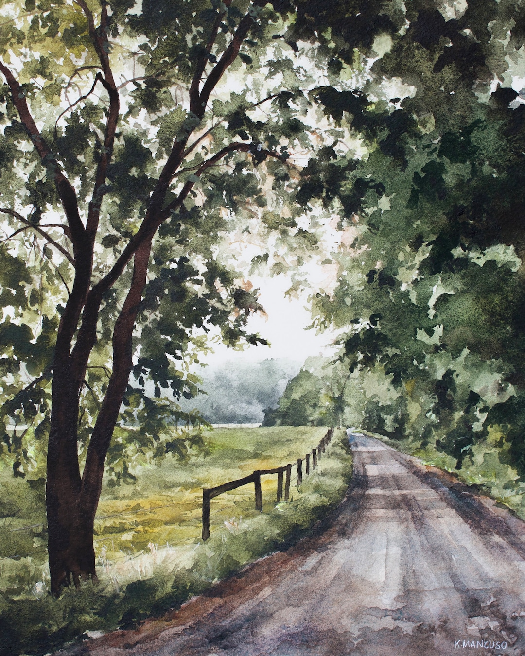 Country Road Watercolor Print: Serene Landscape Painting - Etsy
