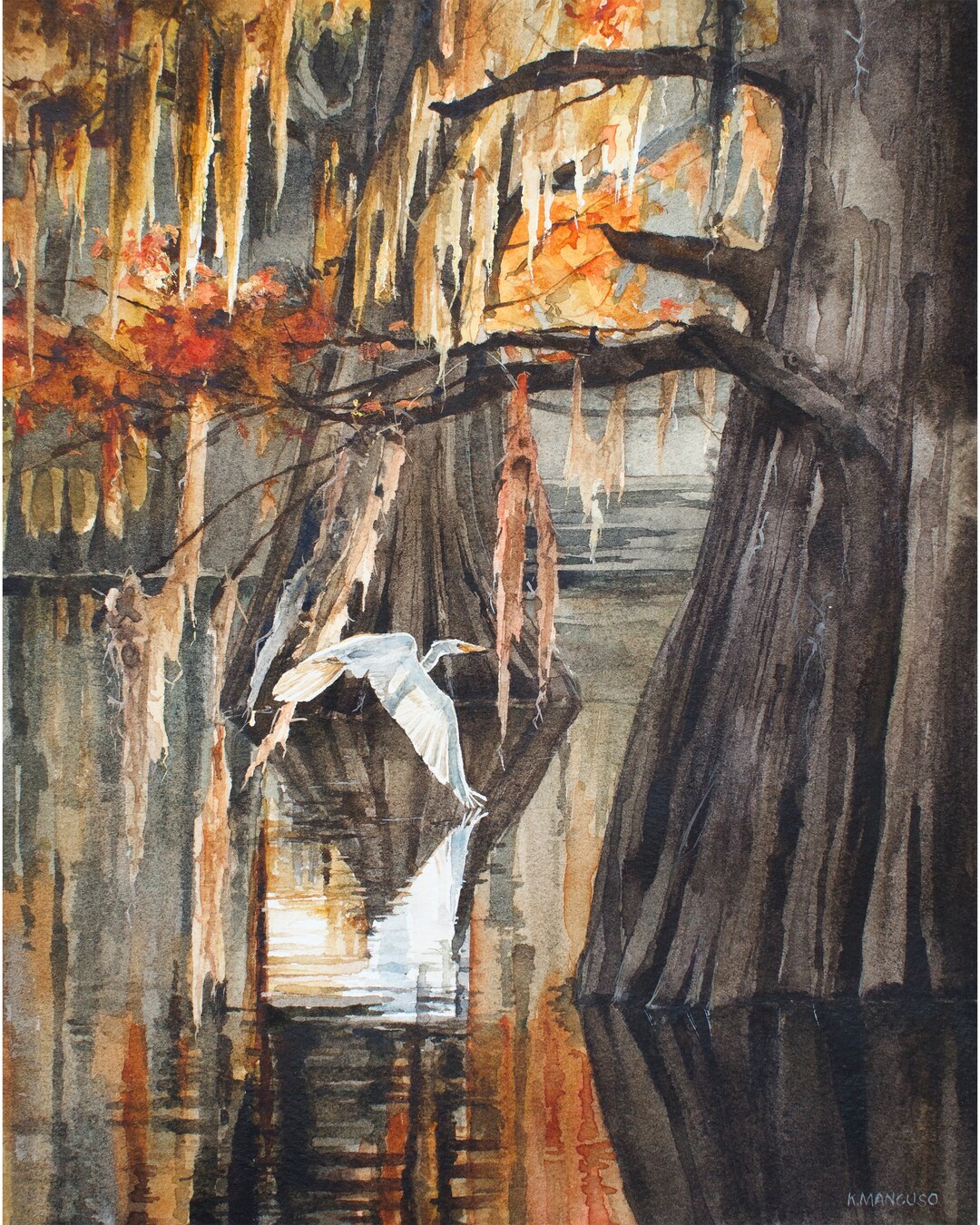 Fall Bayou Art Print: Louisiana Swamp Watercolor Painting - Etsy
