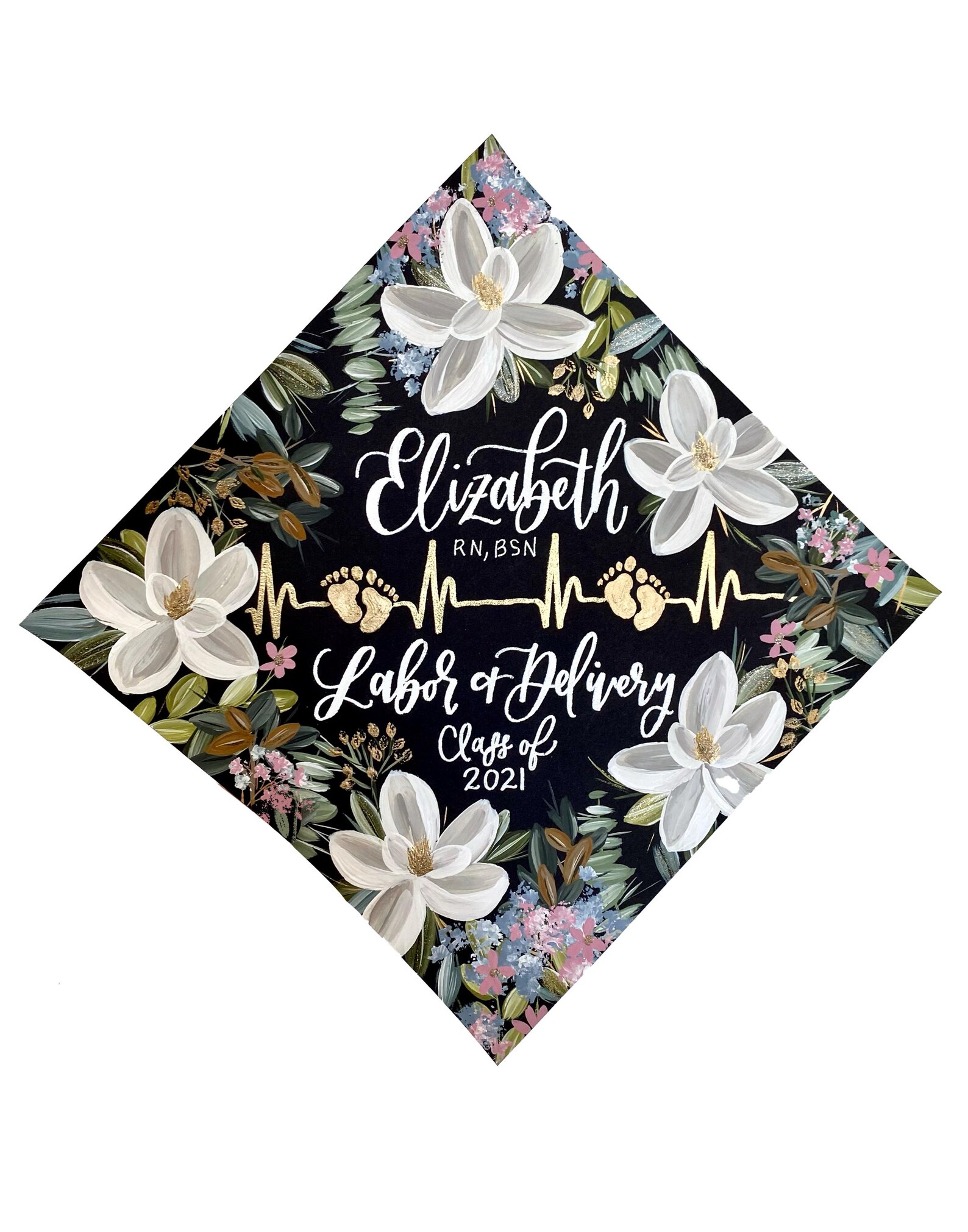 Custom Nurse Graduation Cap Topper: Hand-painted Floral Design - Etsy