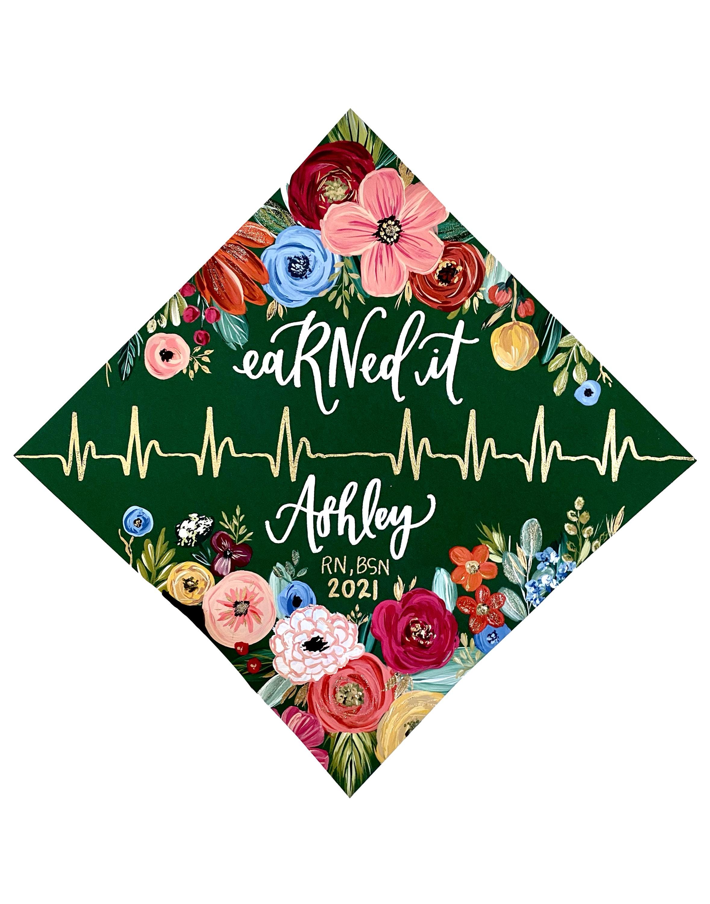 Custom Nurse Graduation Cap Topper: Hand-painted Floral Design - Etsy